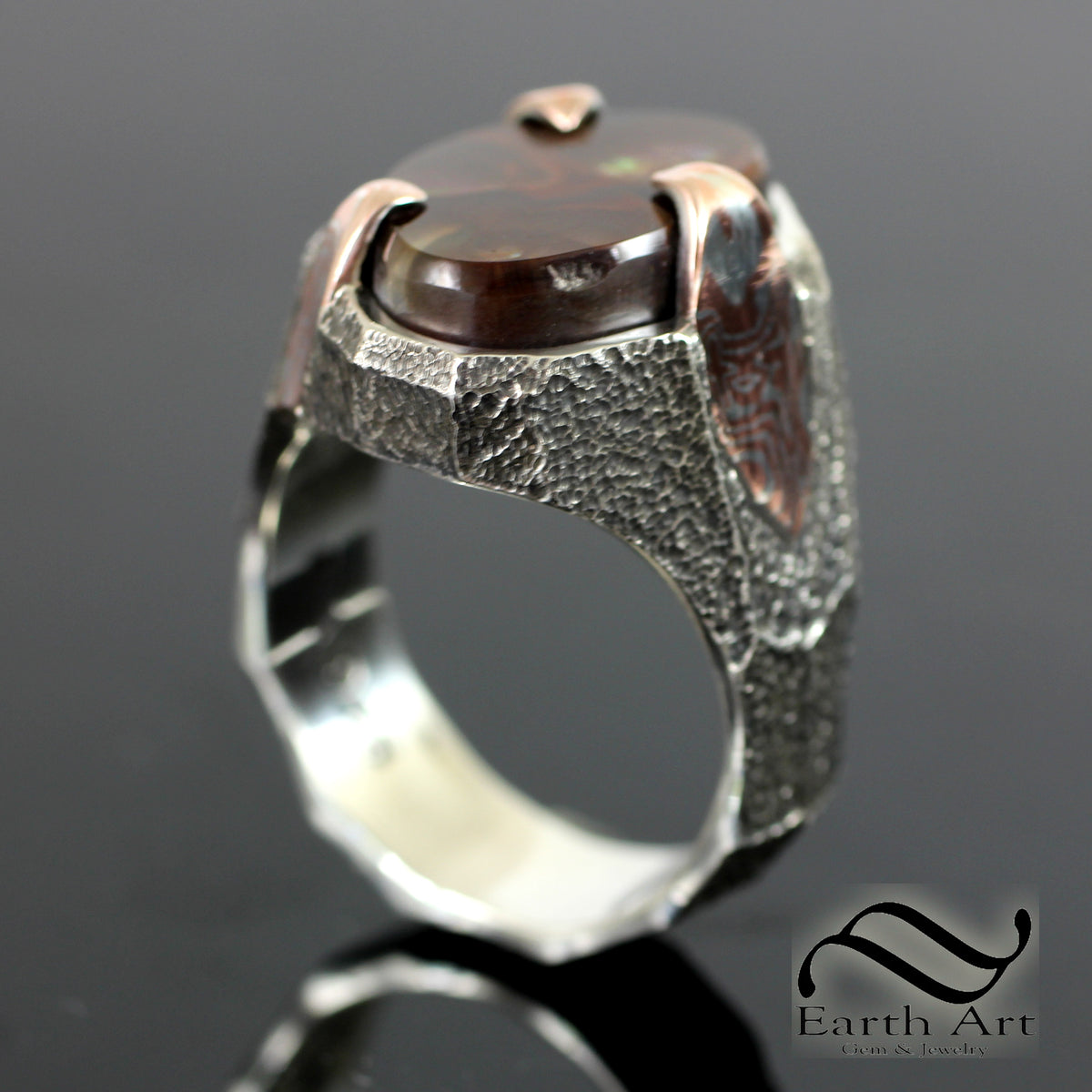 Fire Agate Signet with Mokume Gane – Earth Art