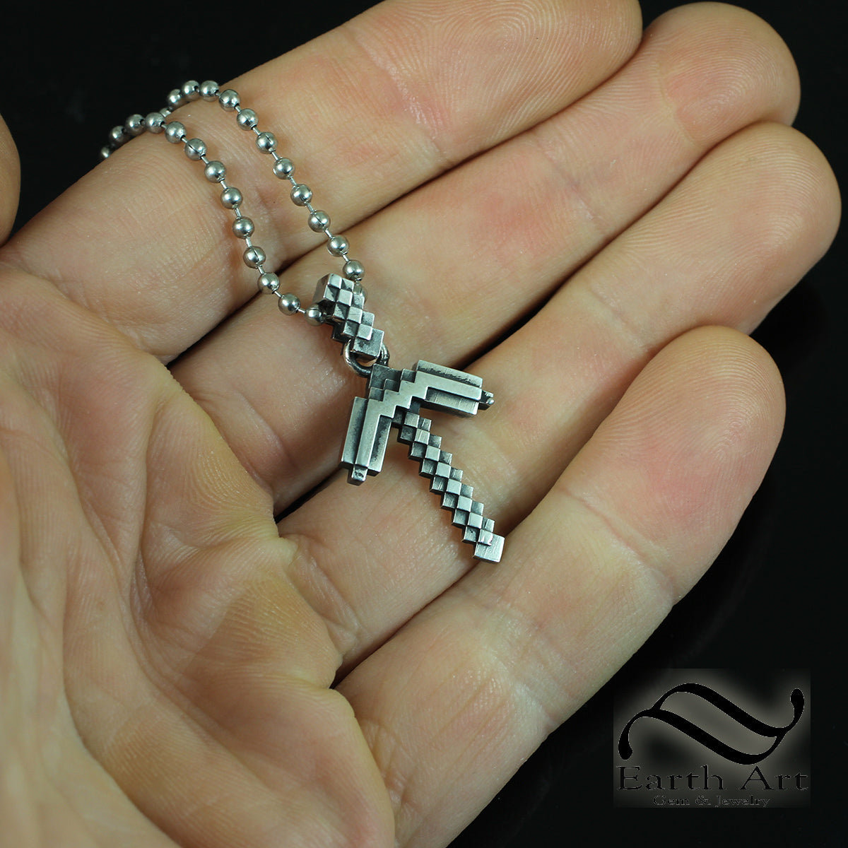 Pixelated Pickaxe Pendant- Sterling Silver - video game Inspired ...