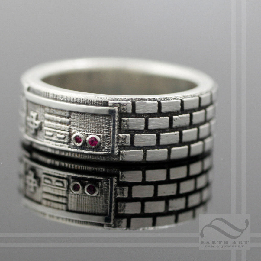 Game Controller Ring Sterling Silver With Natural Ruby Wedding Band ...